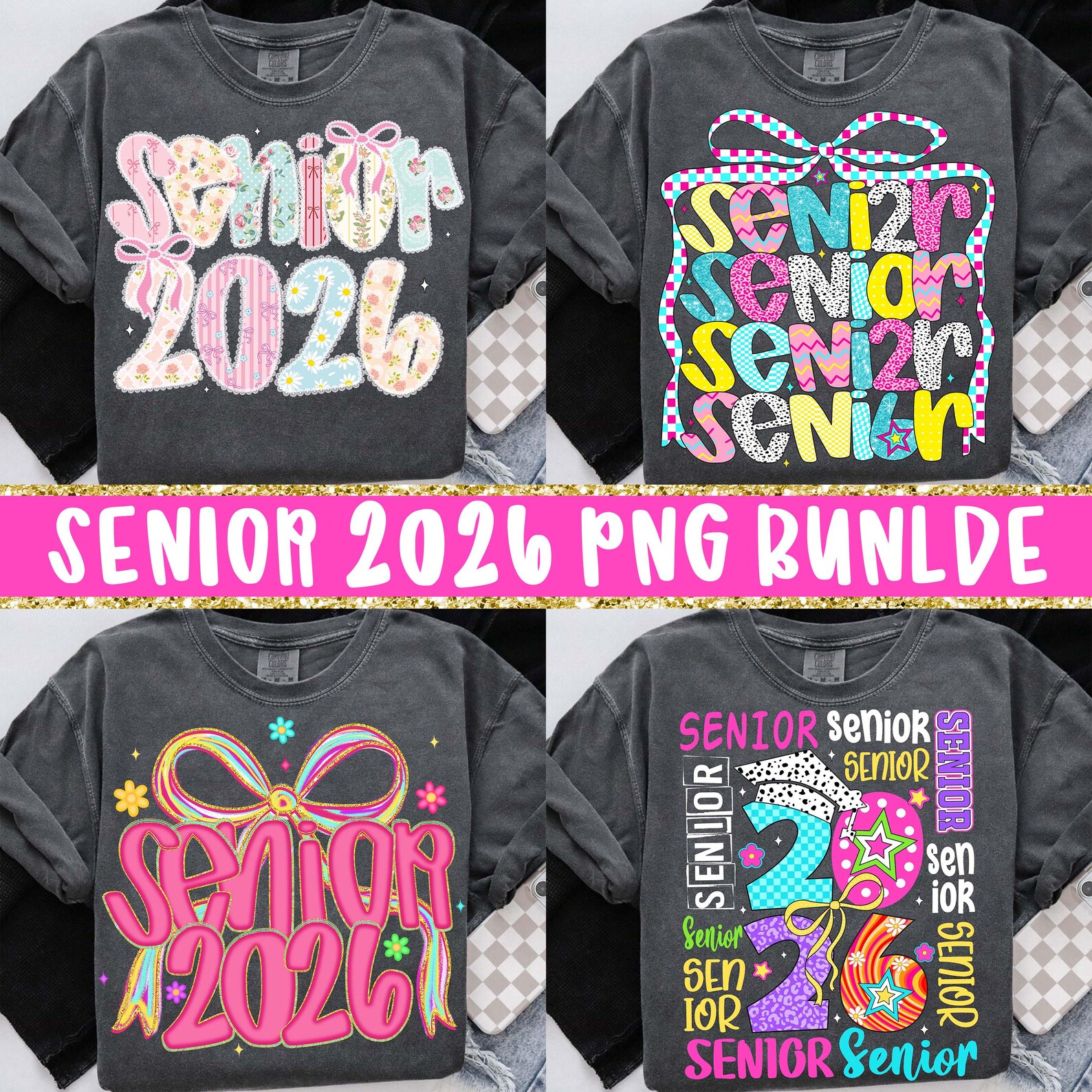 Preppy Graduation Senior 2026 Png Bundle, Class of 2026 Sublimation ...