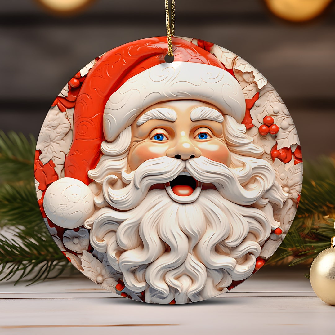 3D Christmas Santa Ornament Sublimation Design Christmas Round Ornament ...