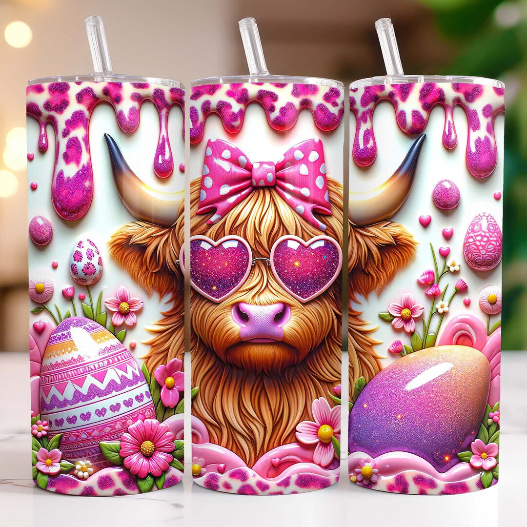 Highland Cow Easter Tumbler Wrap, 20 Oz Tumbler PNG Sublimation Design ...