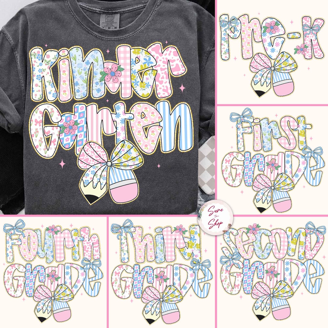 Preppy Back to School Floral Bundle Png, First Day of School Png ...