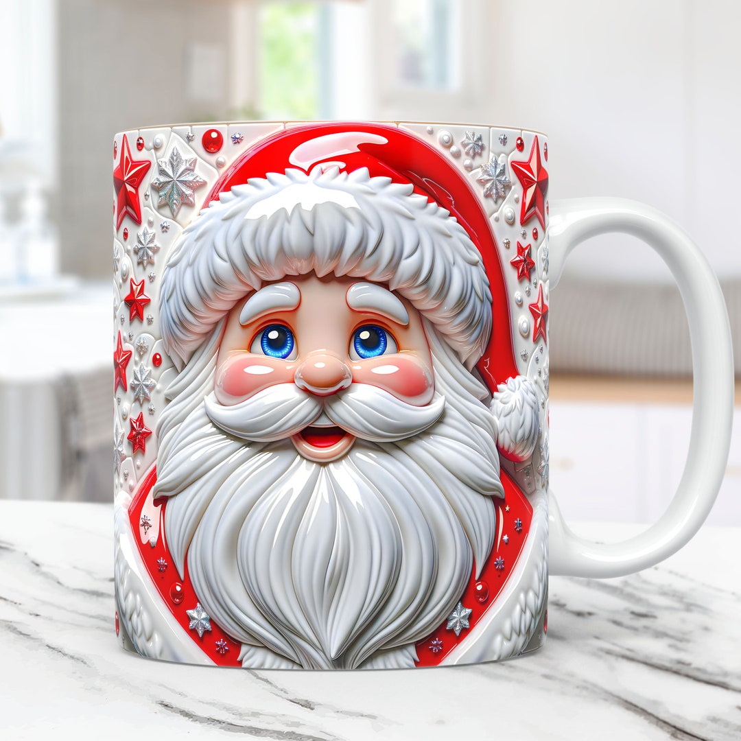 3D Santa Christmas Mug Wrap Cute Mug Wrap Sublimation Design PNG 3D ...