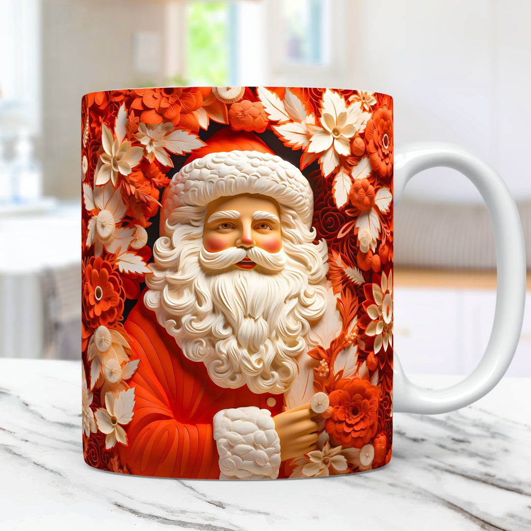 3D Santa Mug Wrap, 3D Christmas Mug Wrap Sublimation Design PNG, 3D ...