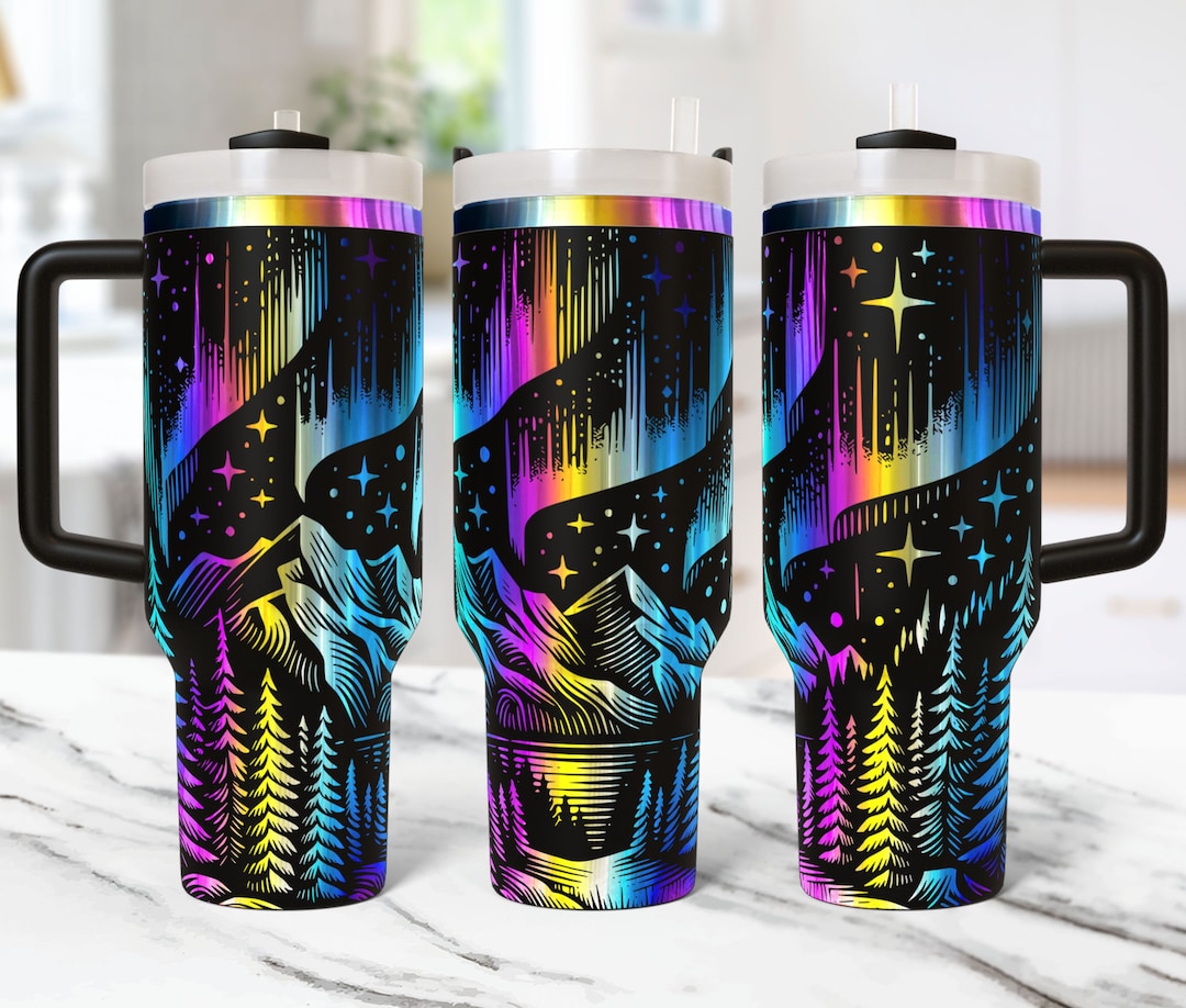 Northern Lights Tumbler Wrap Laser File Svg, 40oz Laser Engraved Tumbler Wrap, Aurora 40 Oz ...