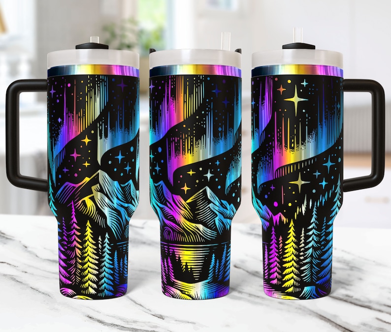 Northern Lights Tumbler Wrap Laser File Svg, 40oz Laser Engraved Tumbler Wrap, Aurora 40 Oz ...