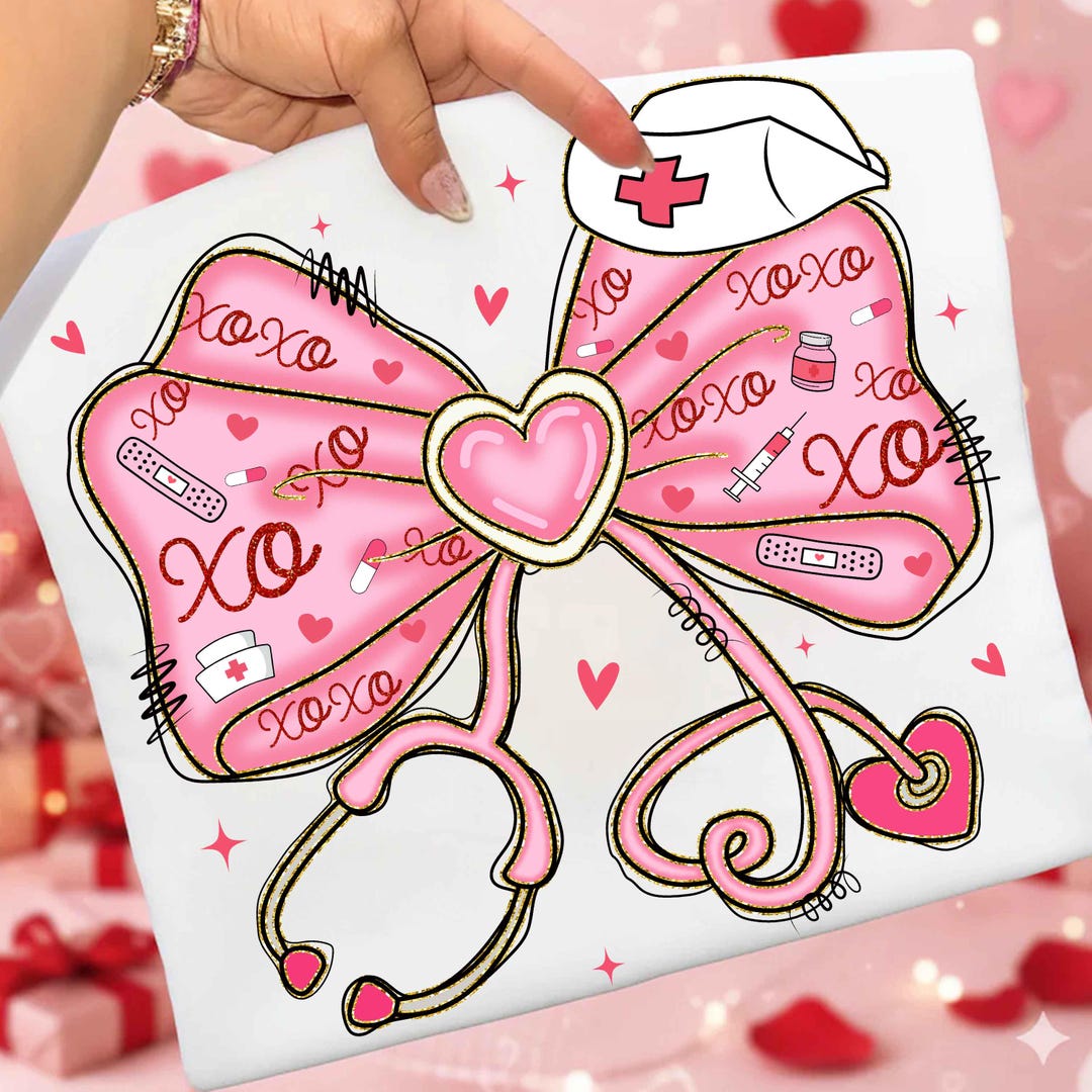 Preppy Pink Nurse Valentine PNG, Pink Heart Valentine Nurse Coquette ...