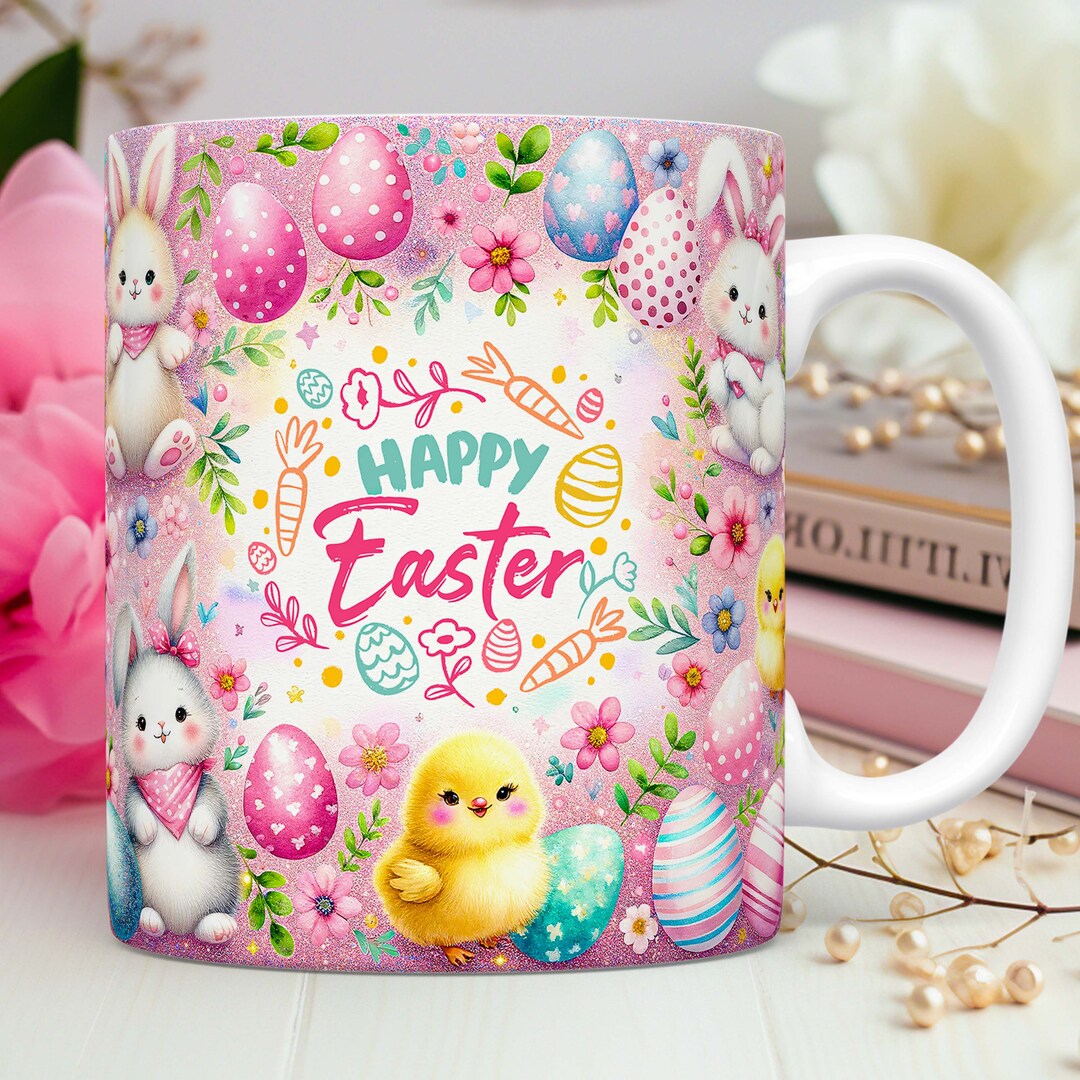 Happy Easter Mug Wrap, Cute Mug Wrap Sublimation Design PNG, Easter ...