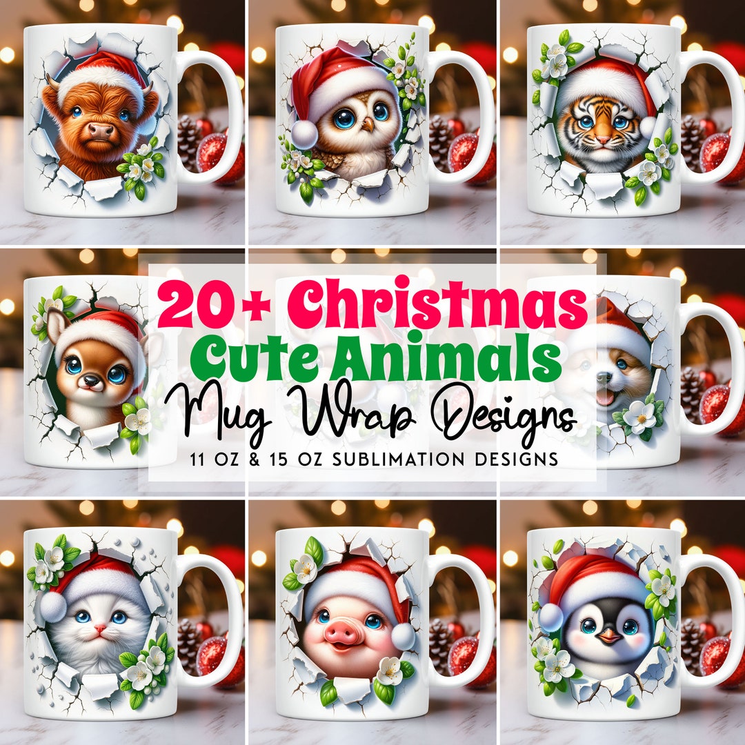 Christmas Animals Mug Wrap Bundle Cute 3D Christmas Mug Wrap ...