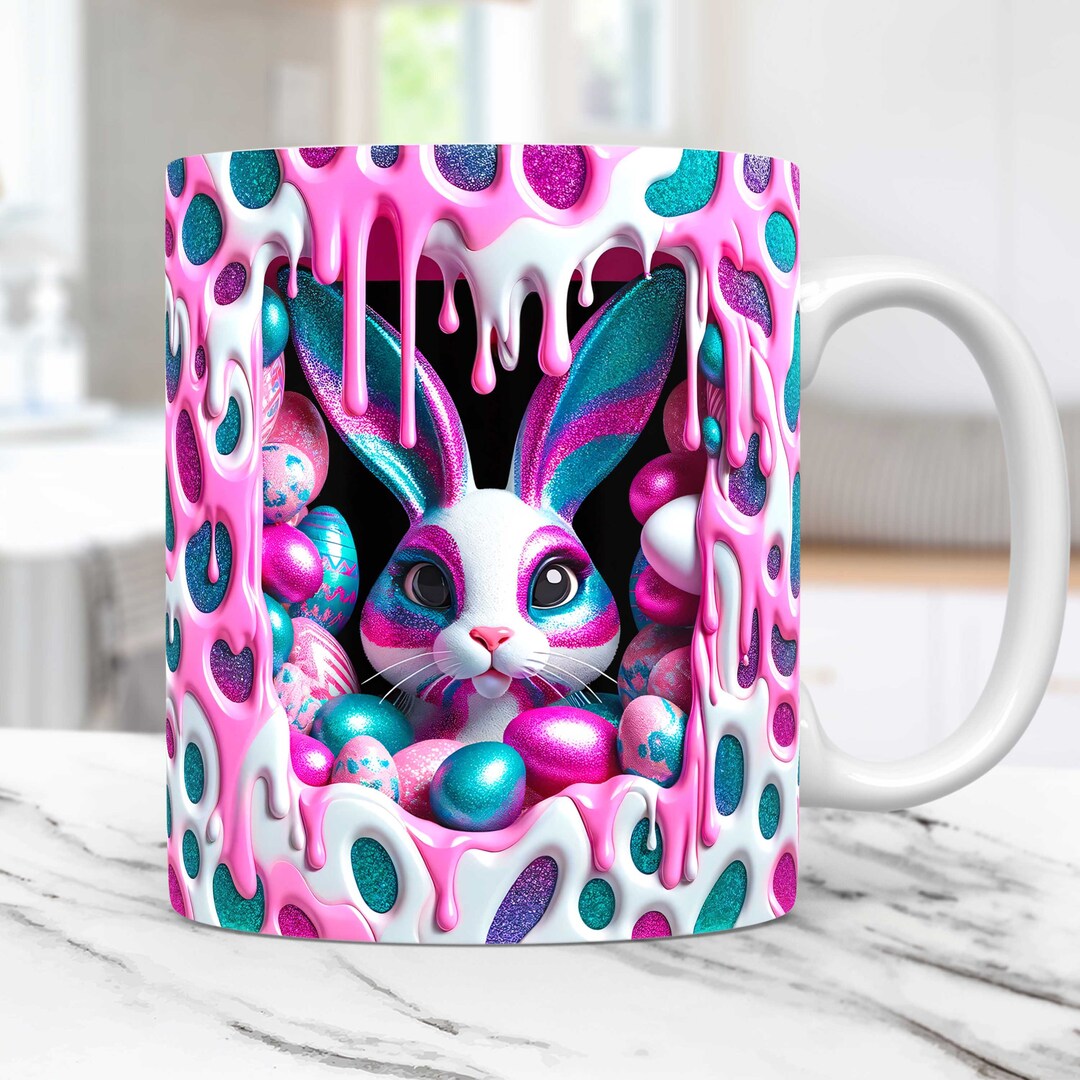 3D Rabbit Easter Mug Wrap, Easter Bunny 11oz & 15oz Mug PNG Sublimation ...