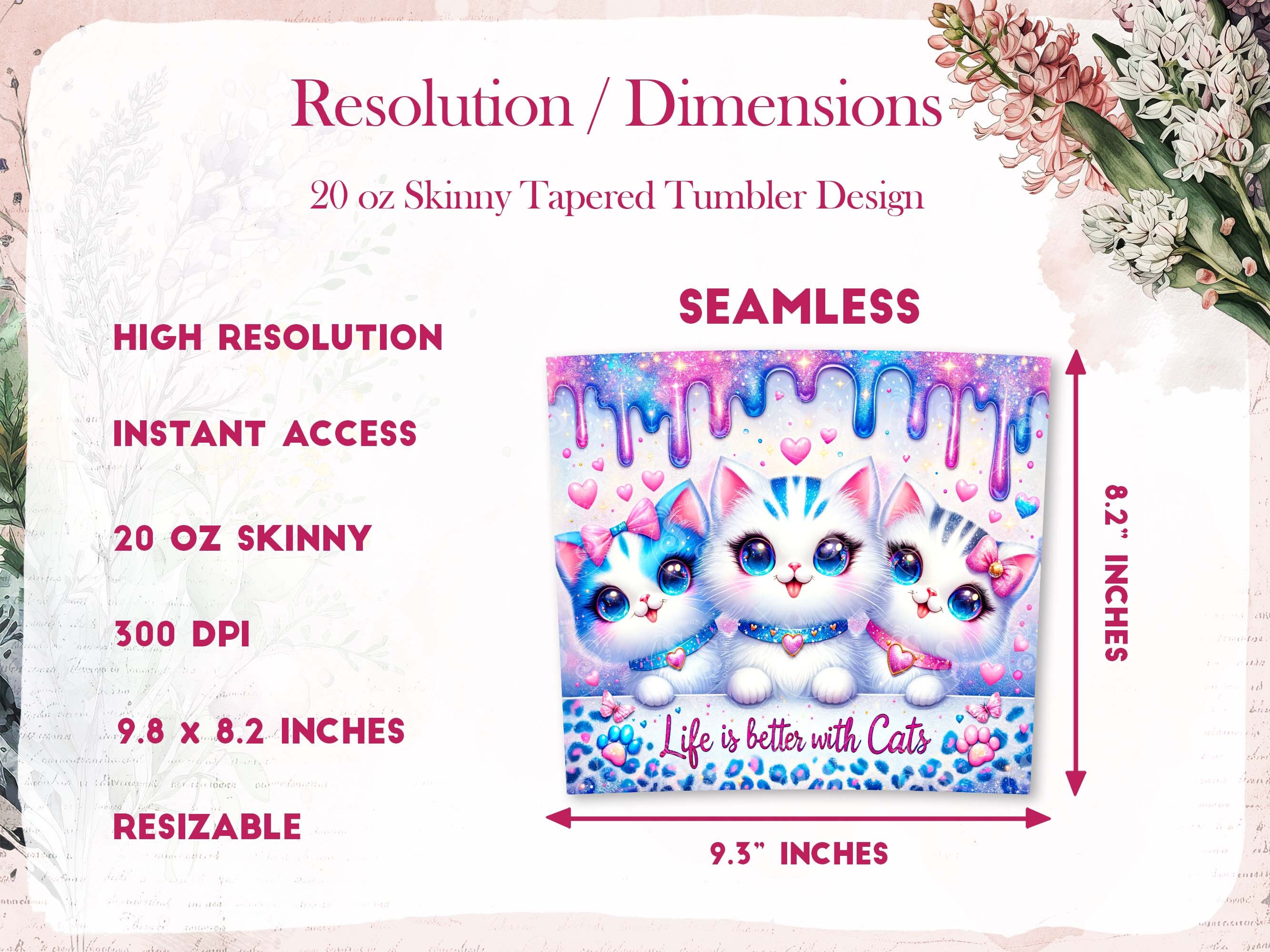 Life is Better With Cats Tumbler Wrap, 20 Oz Tumbler PNG Cat ...