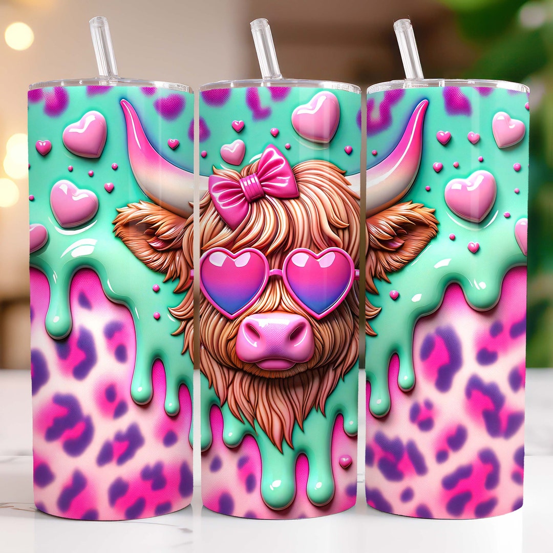 3D Highland Cow Tumbler Wrap Valentines Day 20 Oz Skinny Tumbler PNG ...