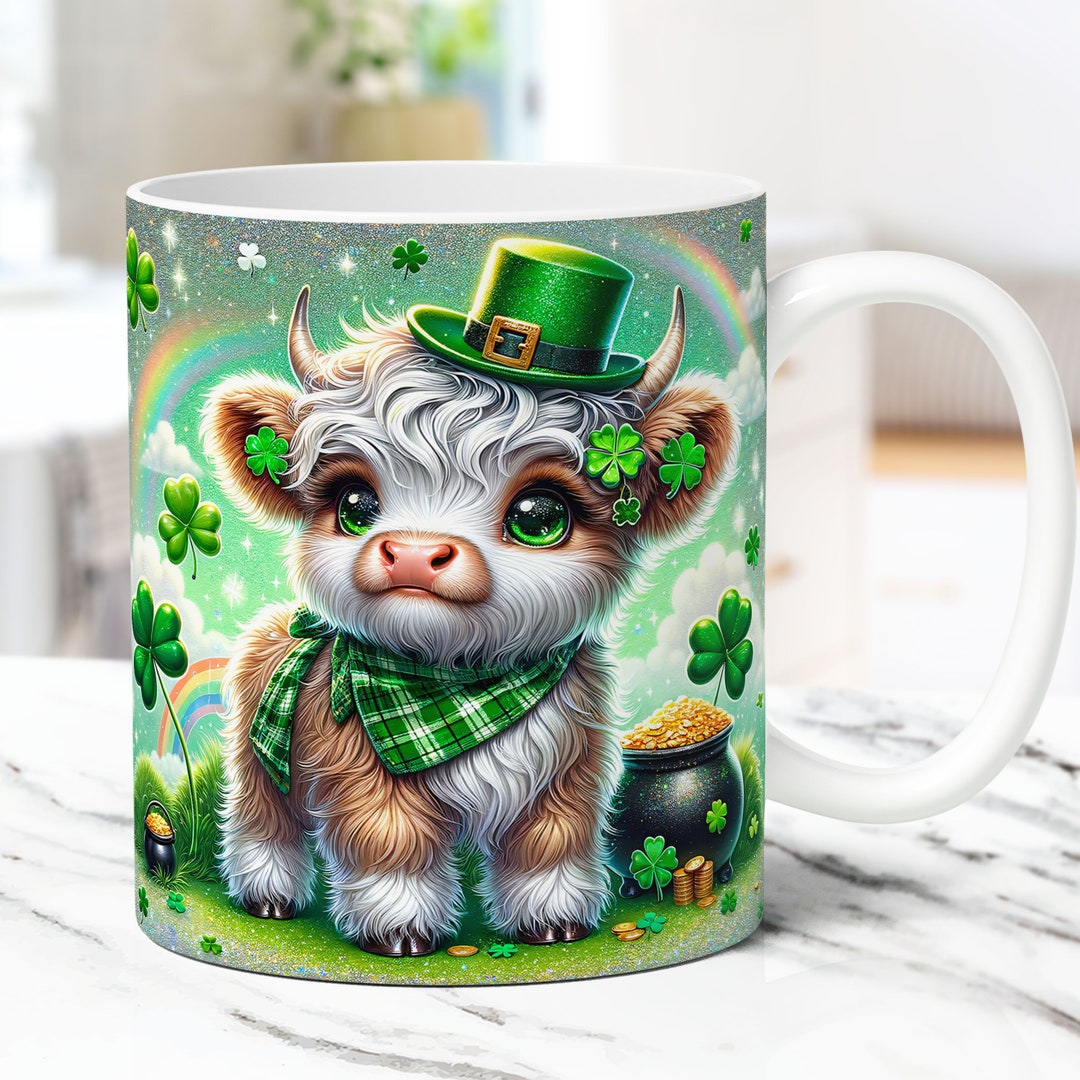 Highland Cow St Patricks Day Mug Wrap, Cute Mug Wrap Sublimation Design ...