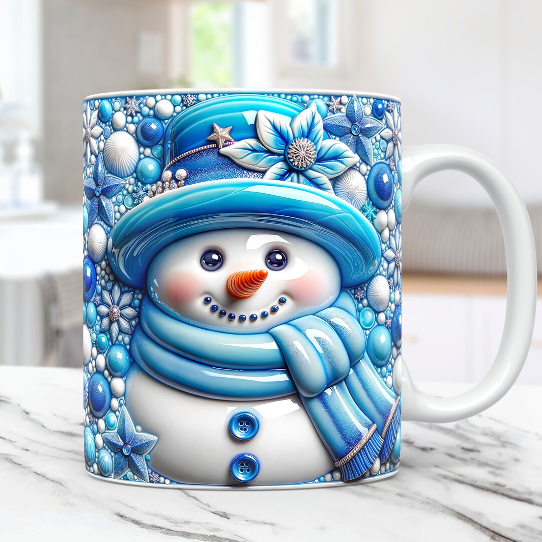 3D Inflated Snowman Mug Wrap Christmas Mug Wrap Sublimation Design PNG ...