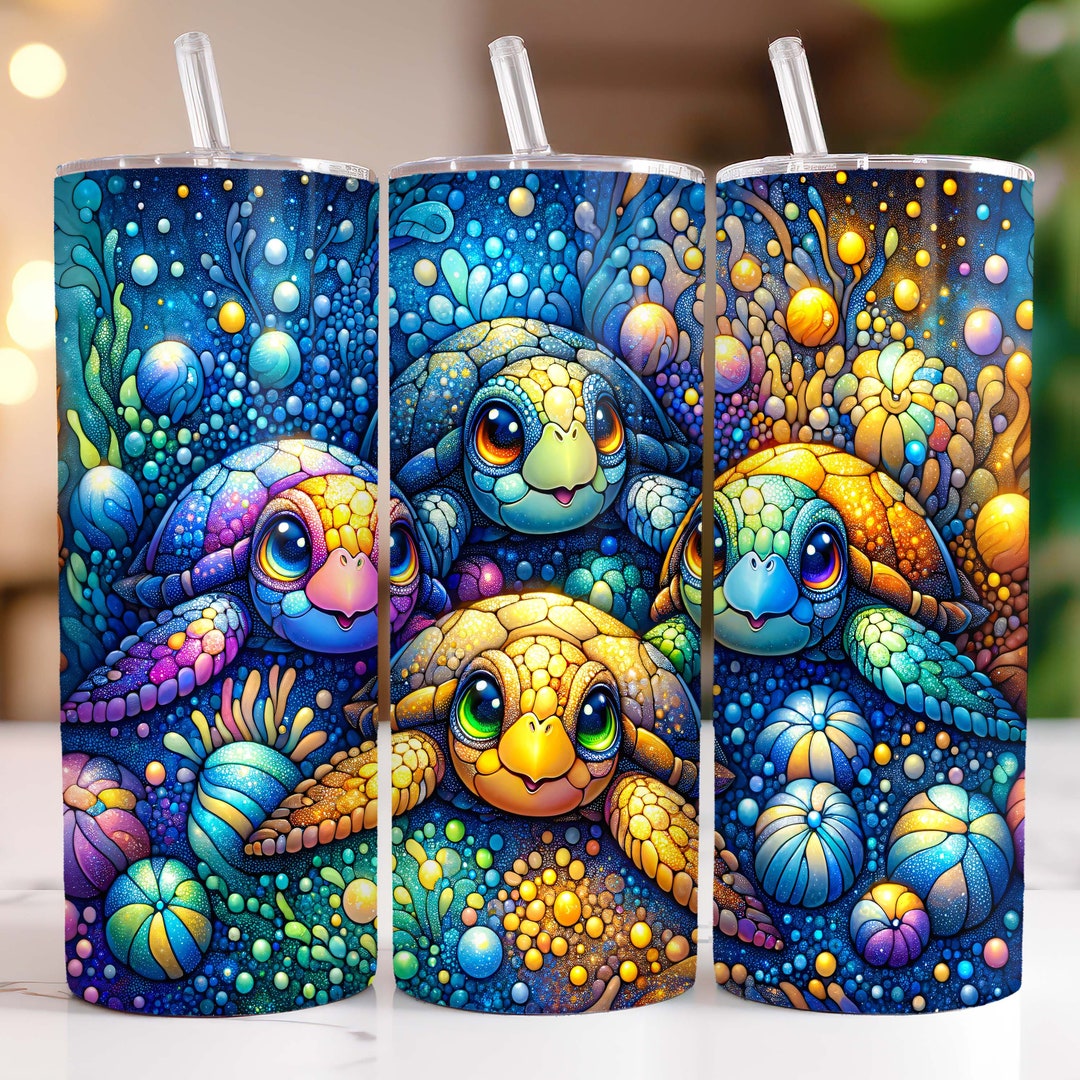 Cute Turtle Tumbler Wrap 20oz Skinny Floral Turtle Tumbler Sublimation ...