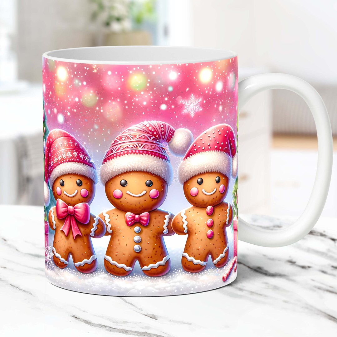 Pink Gingerbread Christmas Mug Wrap Gingerbread Mug Wrap Sublimation ...