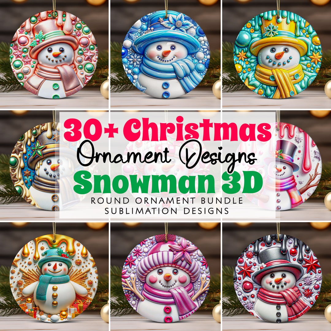 3D Snowman Christmas Ornament Bundle PNG Sublimation Designs Cute 3D ...