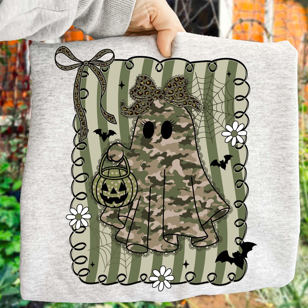 Preppy Camo Ghost PNG, Halloween Ghost Png, Camo Kids Png Ghost Bow ...