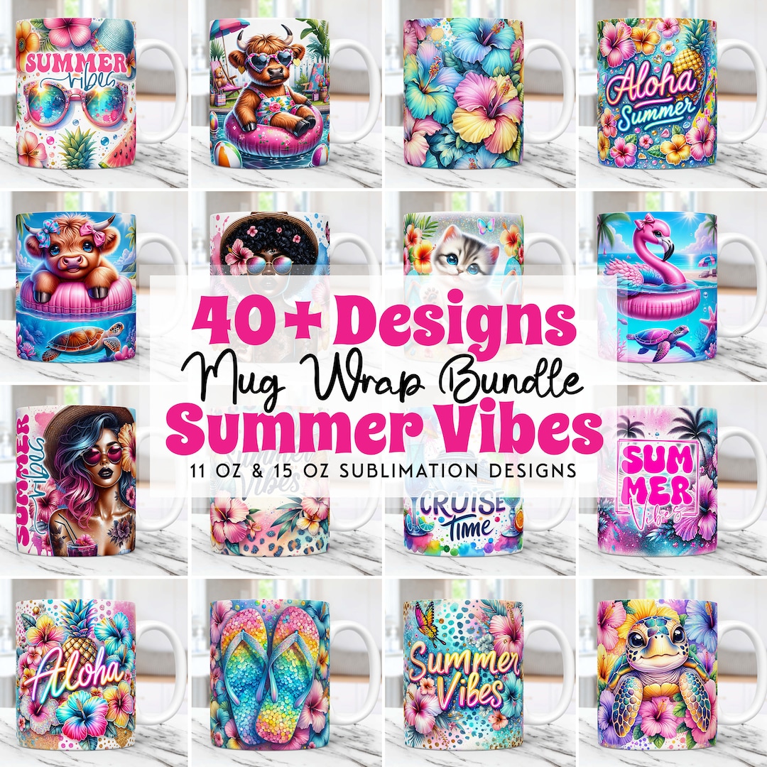 Summer Mug Wrap Bundle, Summer Vibes 11oz & 15oz Mug Template, Mug ...