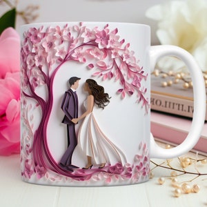 3D Wedding Couple Mug Wrap Bundle, Floral Mug Wrap Template, Mug ...