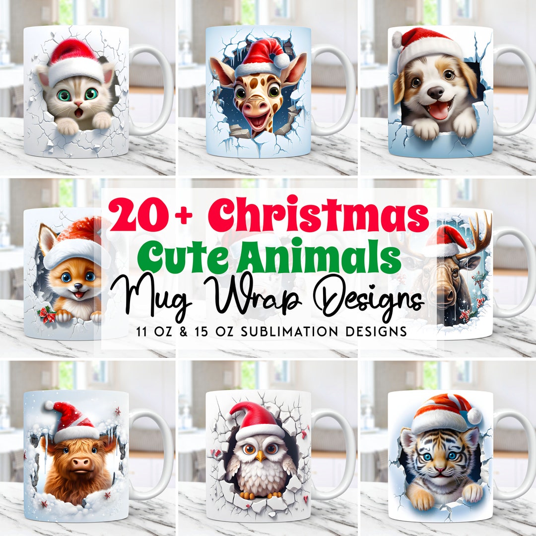 Christmas Animals Mug Wrap Bundle 3D Christmas Mug Wrap Sublimation ...