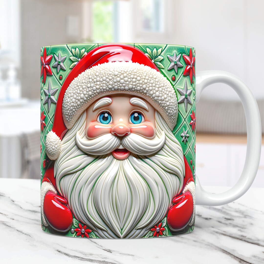 3D Santa Mug Wrap 3D Christmas Mug Wrap Sublimation Design PNG Santa ...
