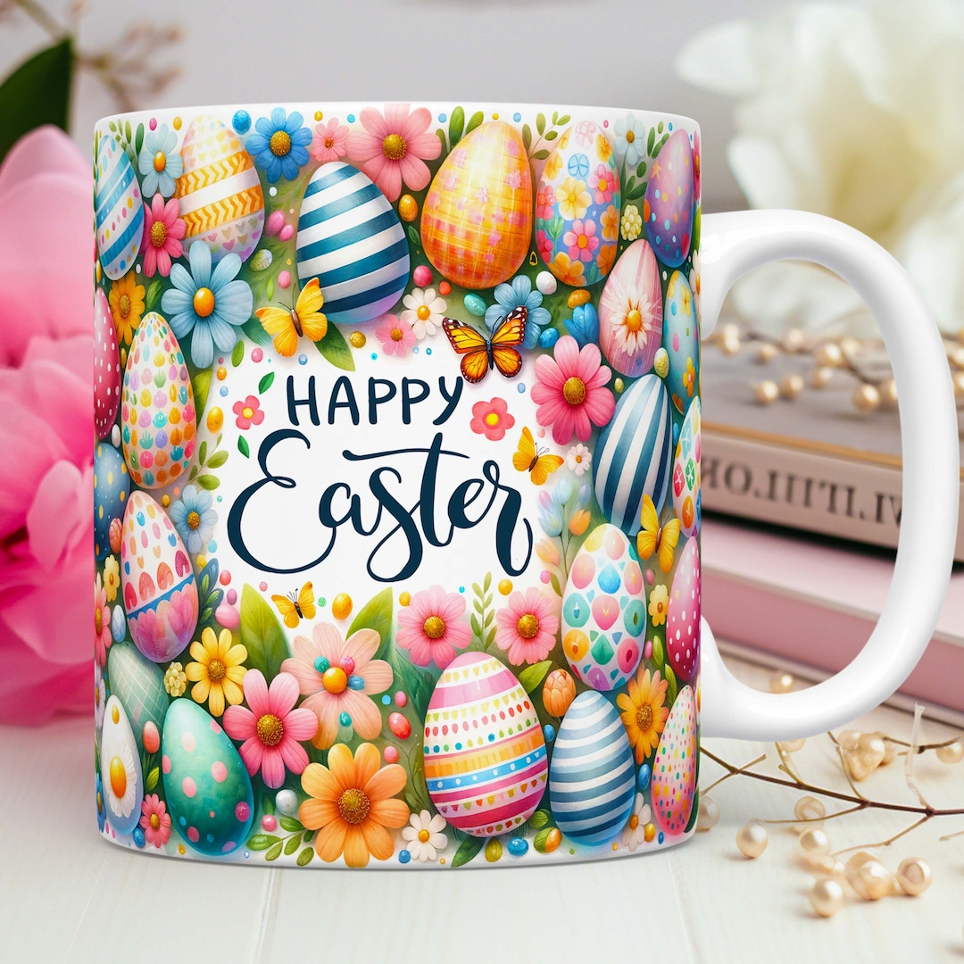 Happy Easter Mug Wrap, Cute Mug Wrap Sublimation Design PNG, Easter ...