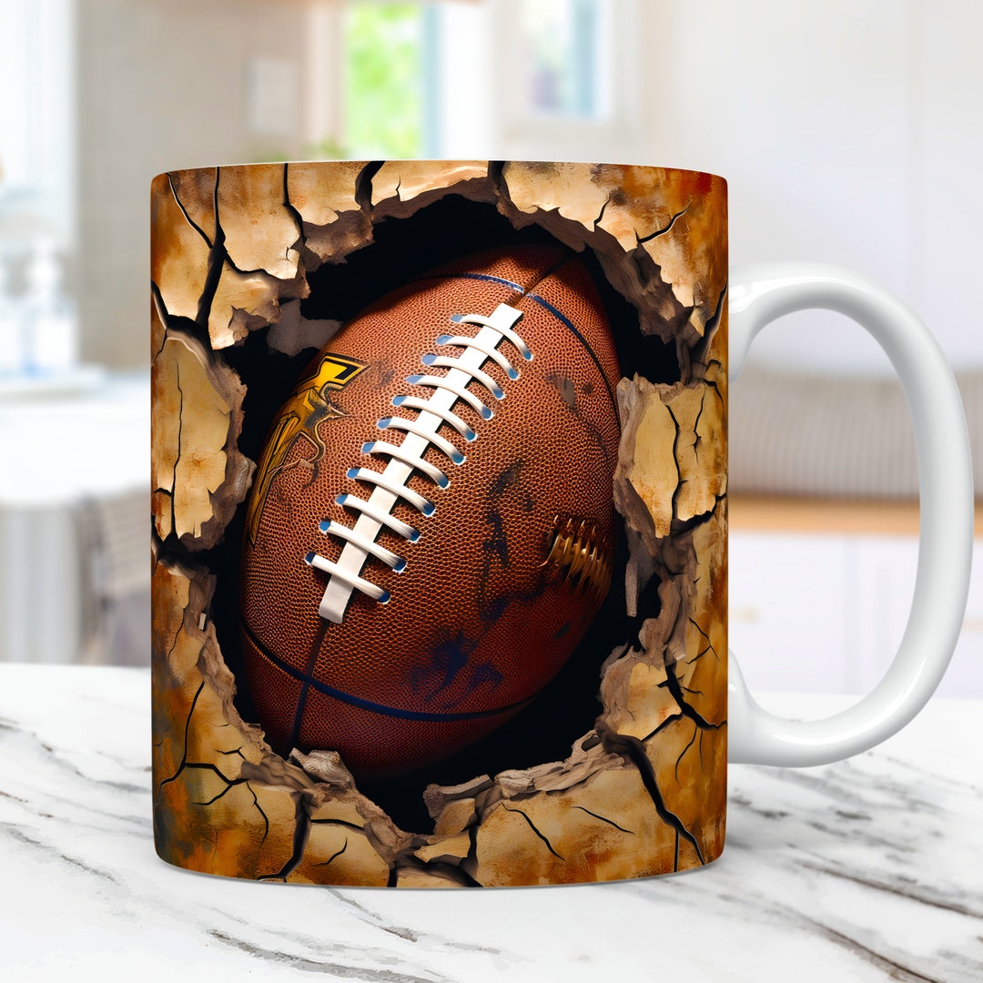 3D Football Mug Wrap, 3D Cracked Hole Football Mug Wrap Sublimation ...