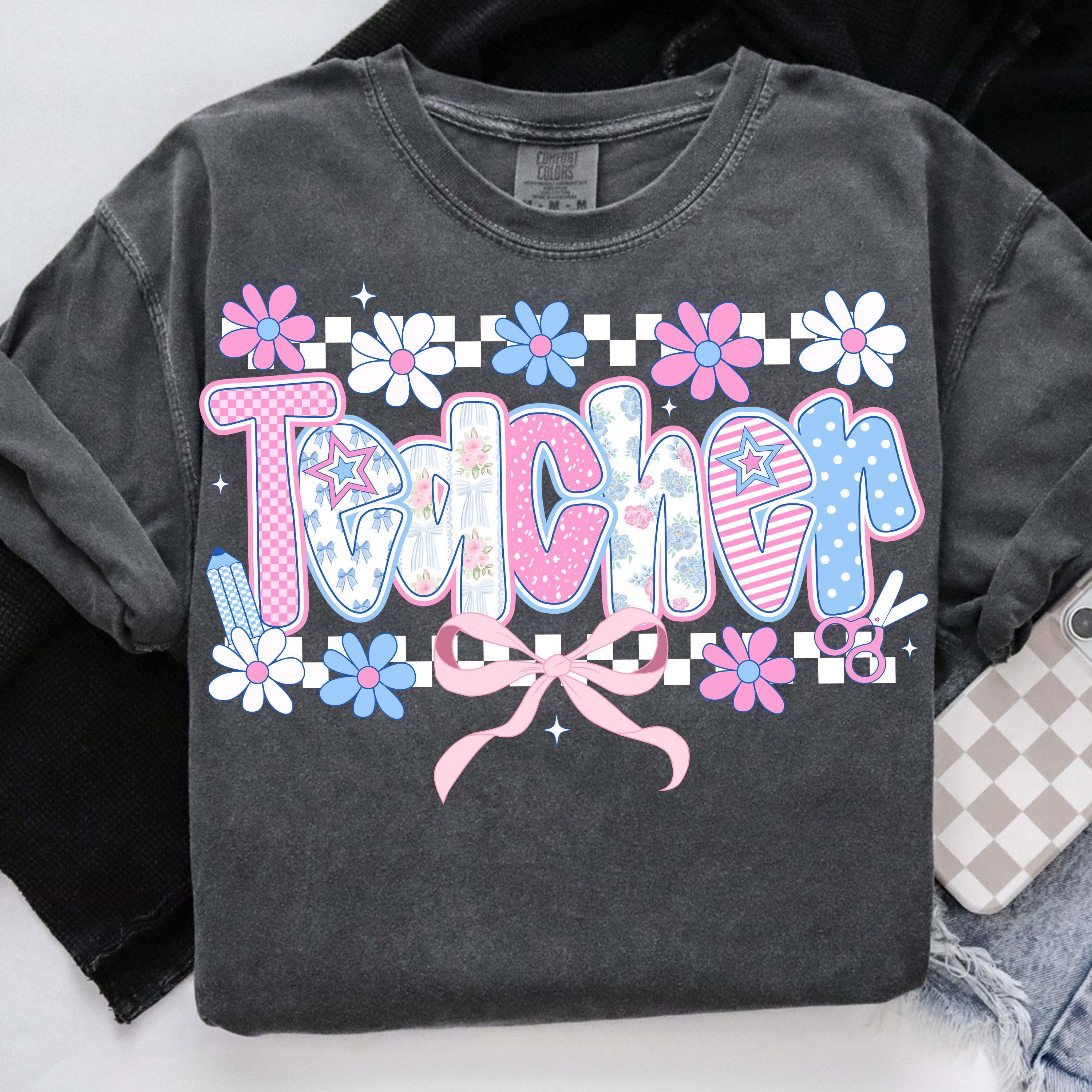 Preppy Teacher Png, Coquette Floral Teacher Sublimation Design, Pastel ...
