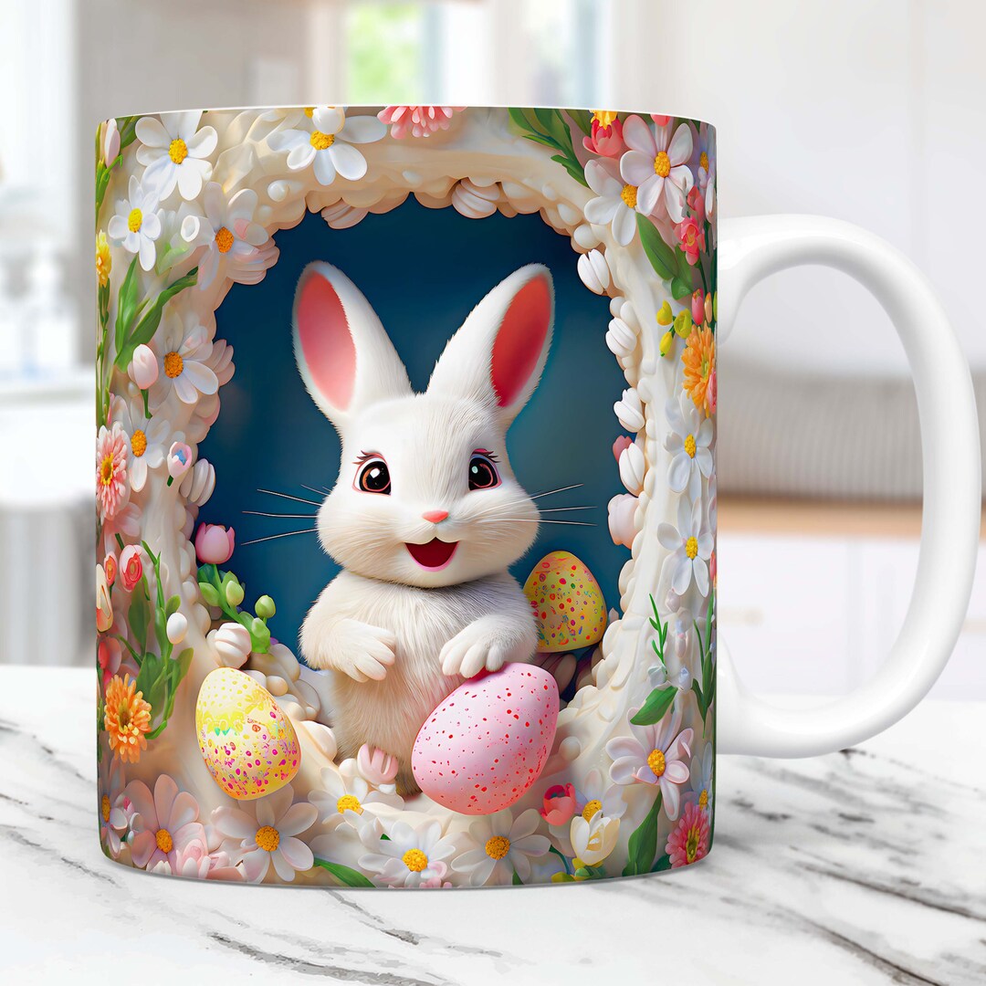 3D Rabbit Easter Mug Wrap 11oz & 15oz Mug Template, Mug Sublimation ...