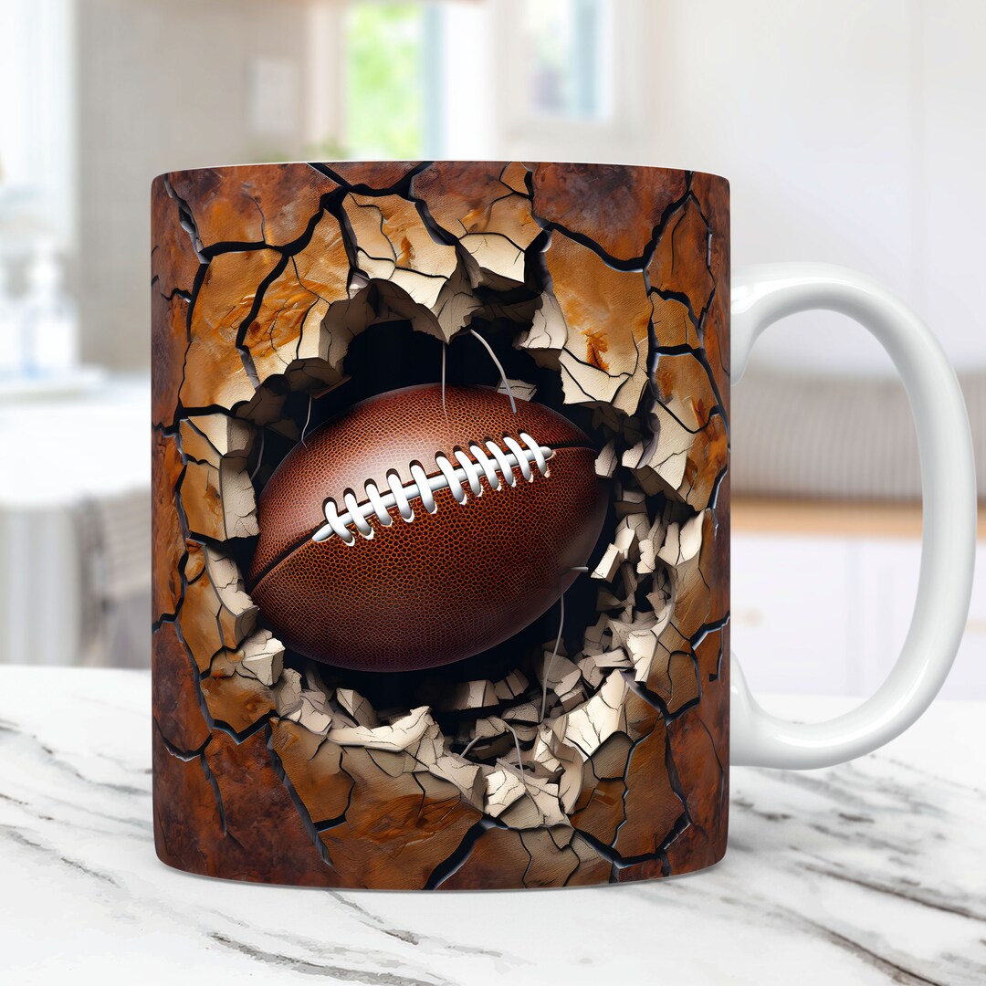 3D Football Mug Wrap, 3D Cracked Hole Football Mug Wrap Sublimation ...