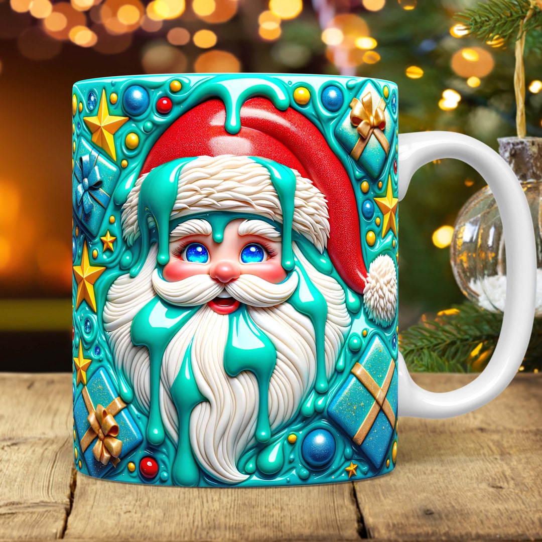 3D Santa Mug Wrap Christmas Mug Wrap Inflated Sublimation Design PNG ...