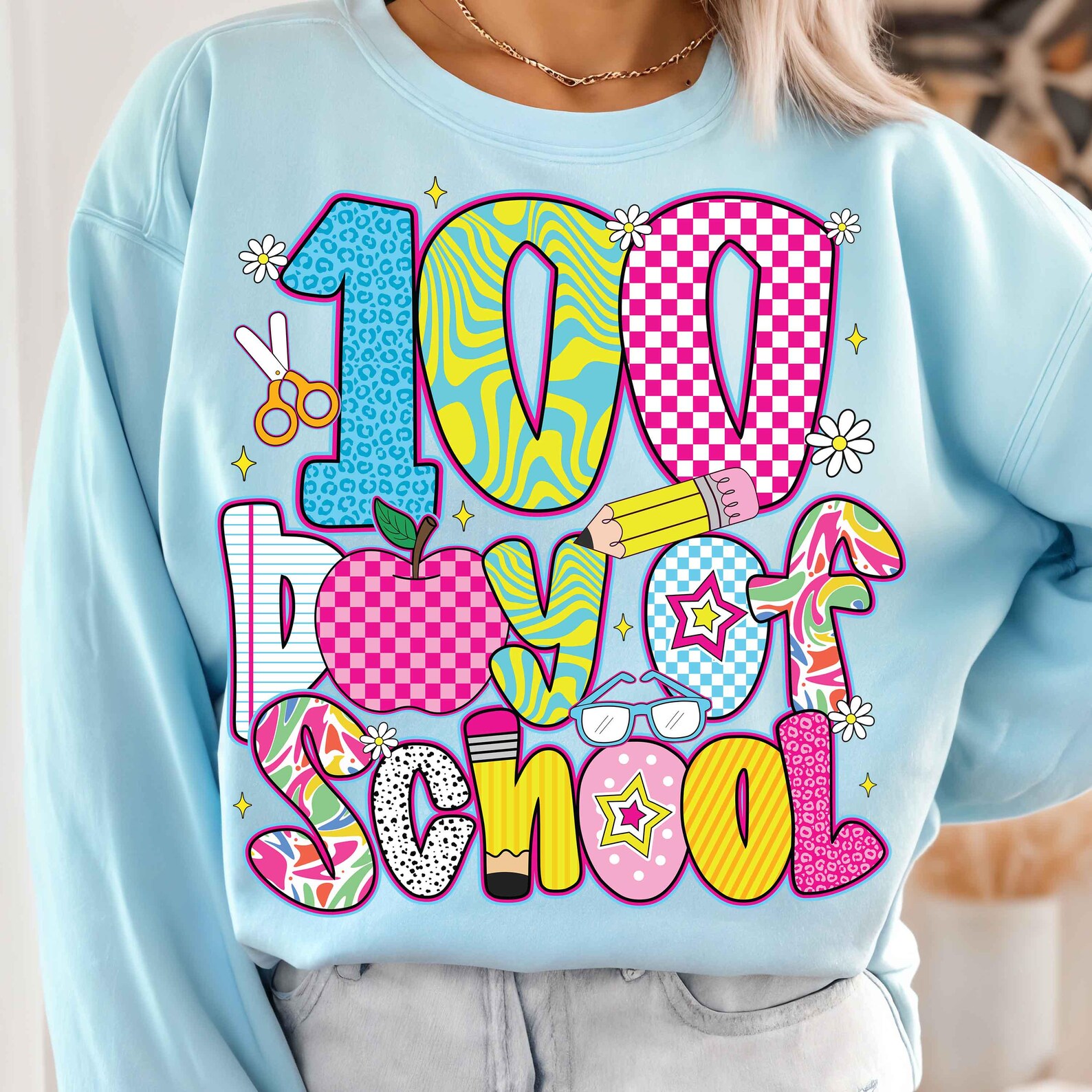 Preppy 100 Days of School Png, Retro School Png, Kids 100 Days of ...
