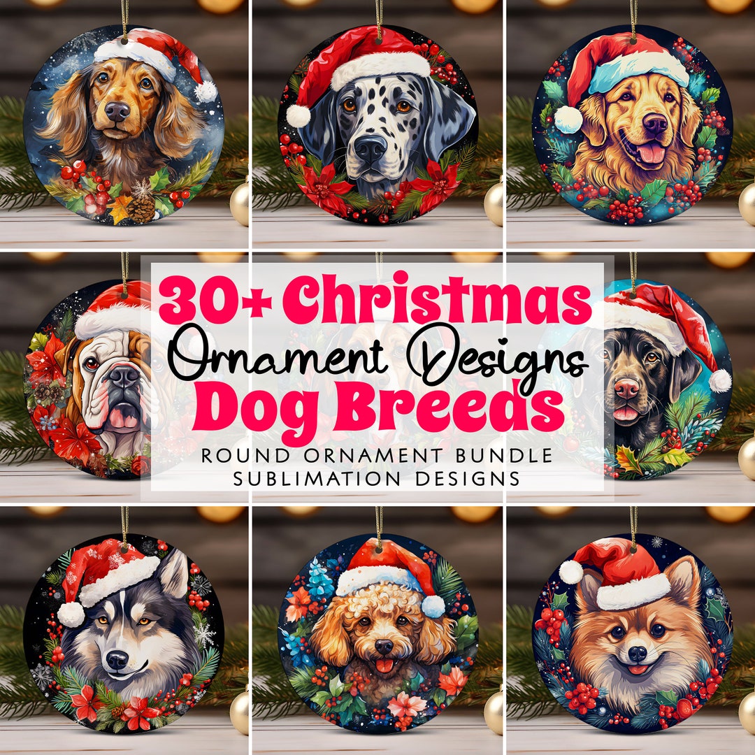 Dog Breeds Christmas Ornament Bundle PNG Sublimation Designs Watercolor ...
