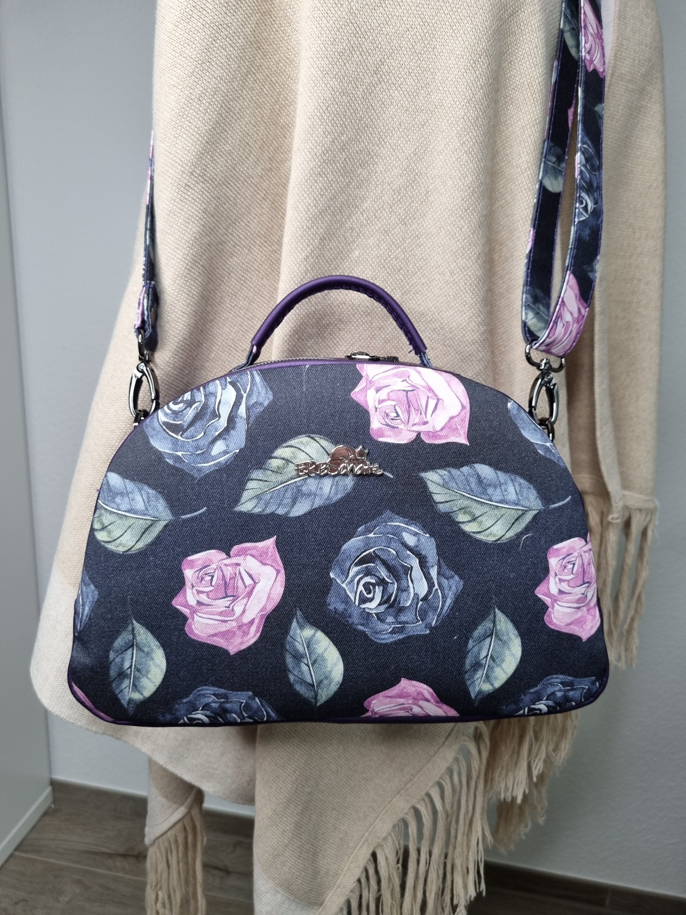 Handbag Lilac Aubergine Roses, Bowlerbag Rose Design, Luxury Handbag ...