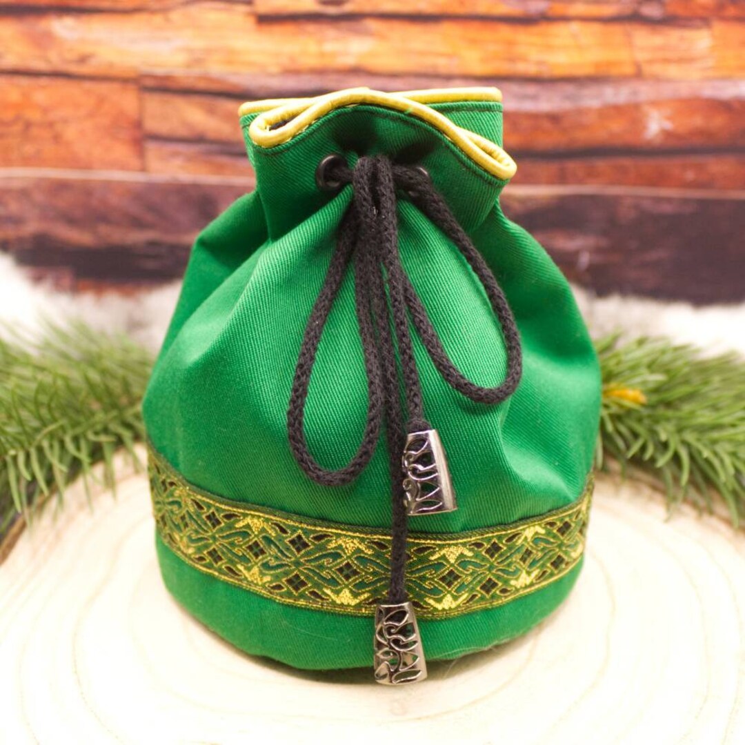 Green and Gold Fabric Purse With Medieval Braid - Seiji - Etsy
