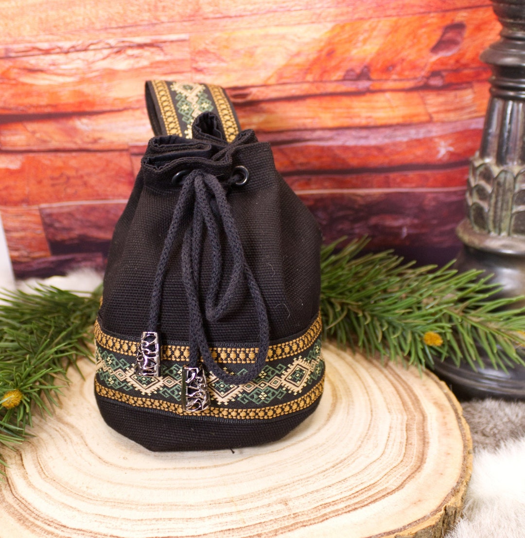 Mixed Black Fabric Purse With Medieval Braid Avany - Etsy