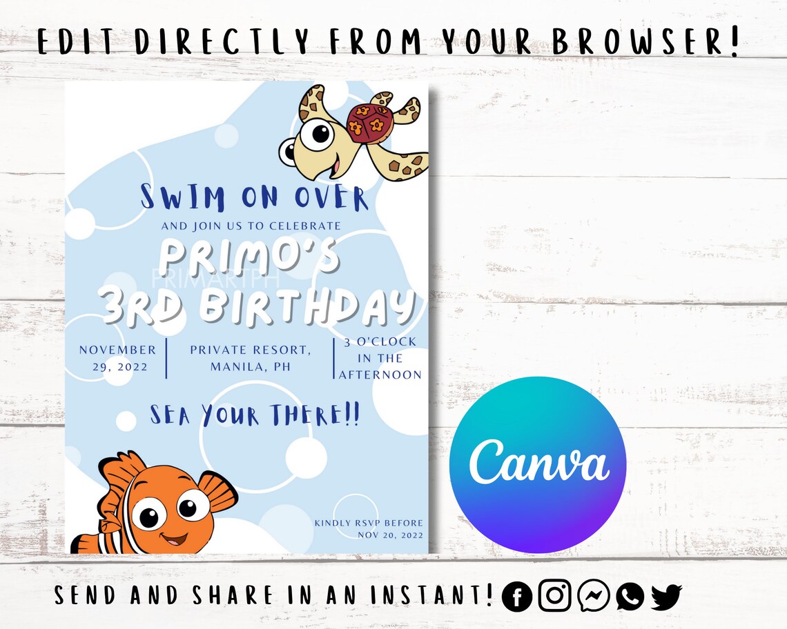Editable FINDING NEMO INVITATION Birthday, Christening, Children's ...