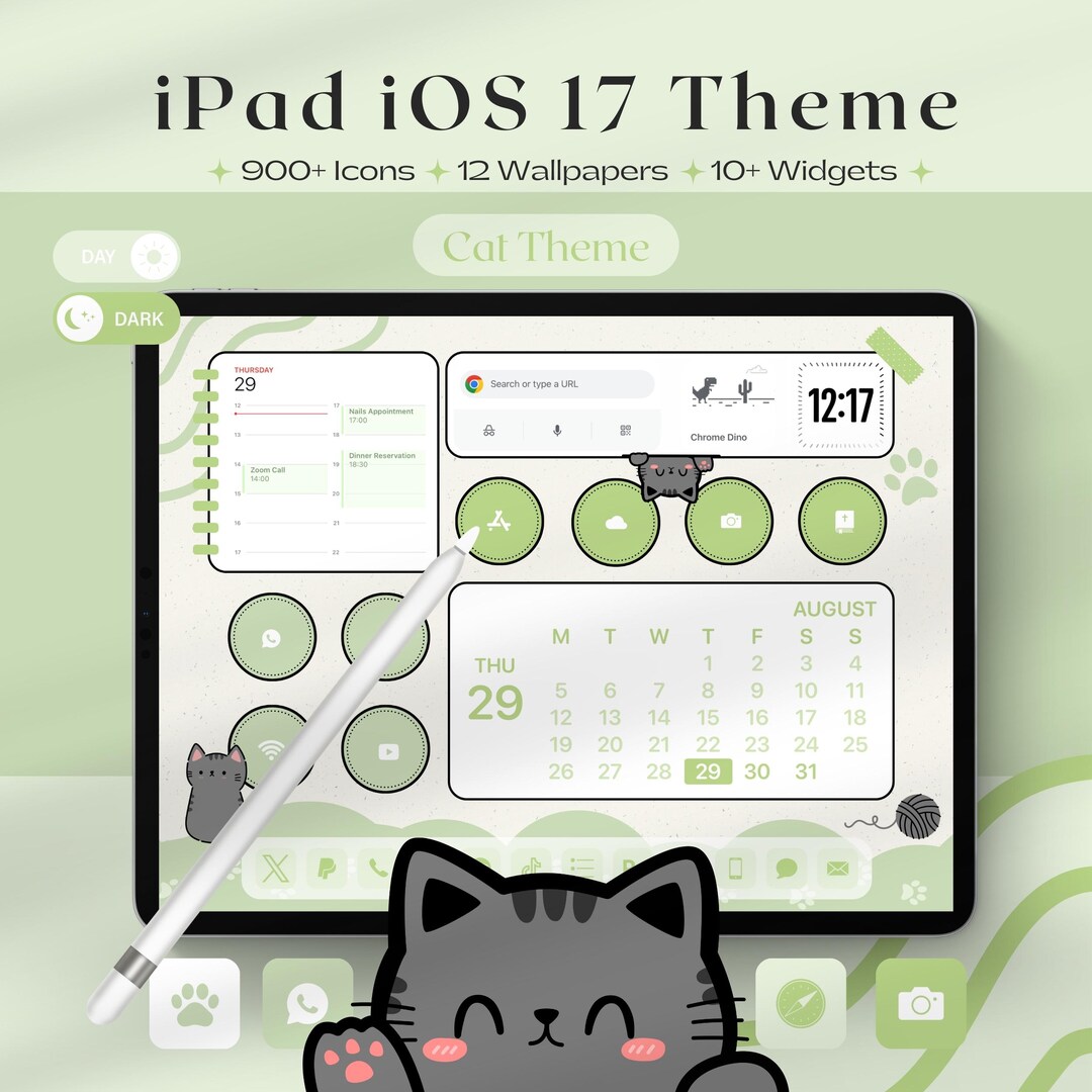 Ios 17 Cat Theme for Ipad, Cute Ios Icon Pack, App Icons for iPad With ...