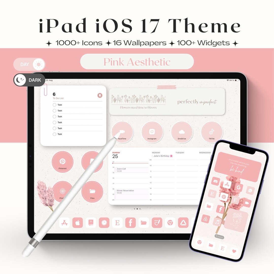 Ios 17 Pink Theme for Ipad, Aesthetic Ios Icon Pack, App Icons for iPad ...