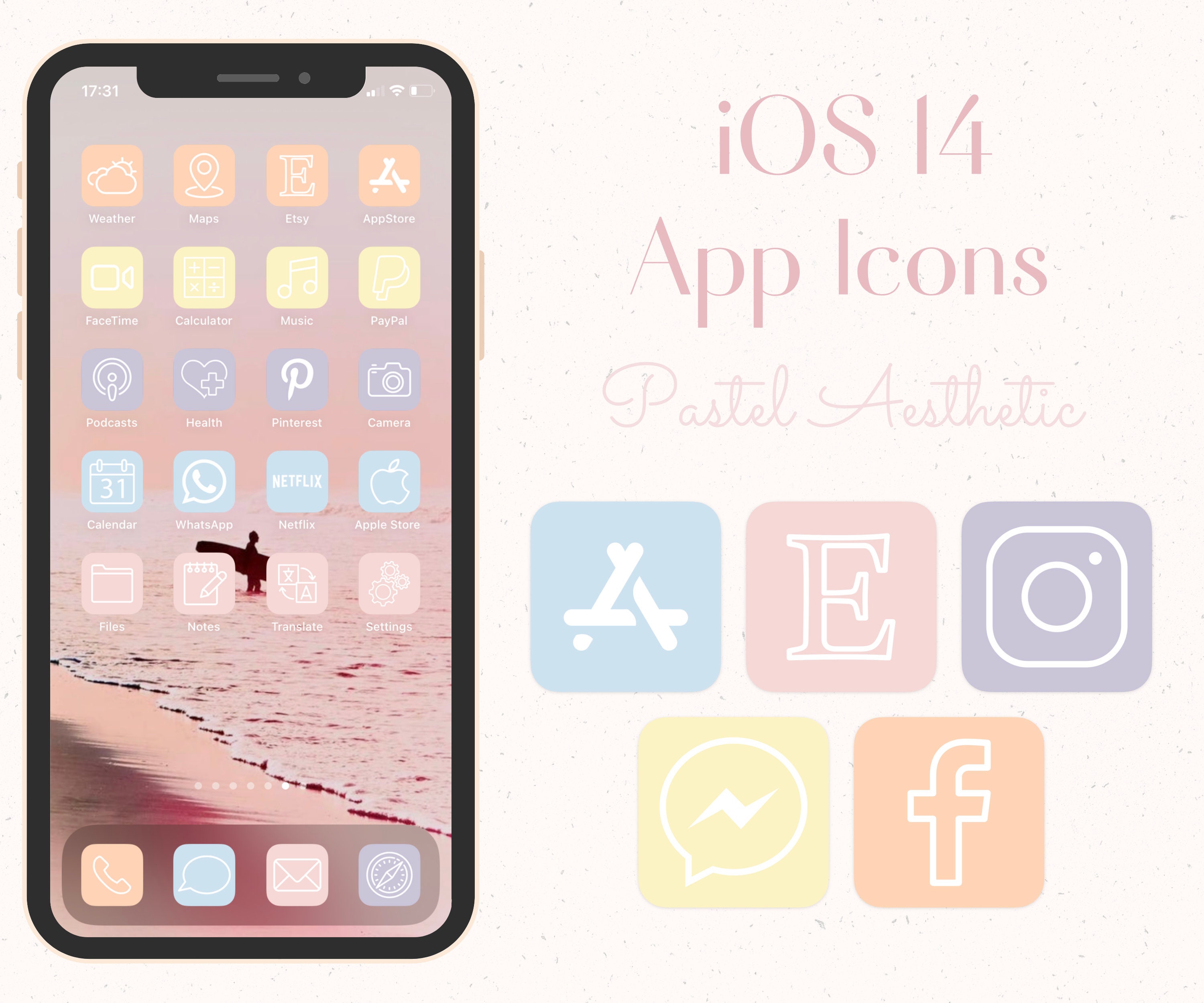 IPhone App Icons Pastel Blush Peach Blue Yellow | Etsy
