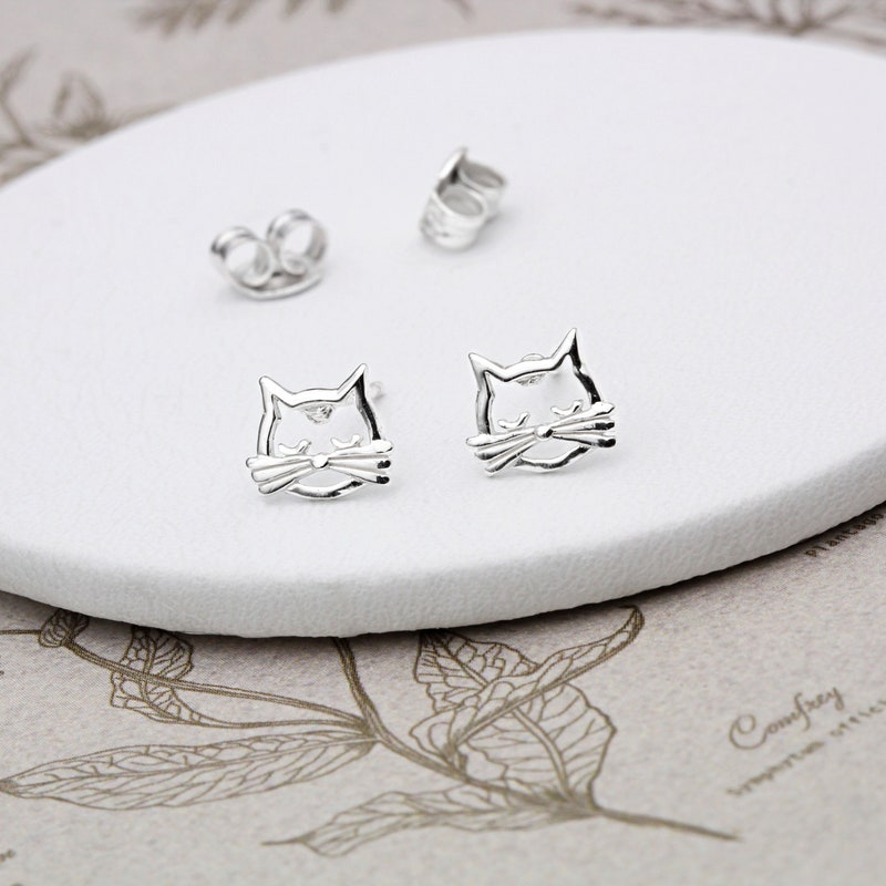 Cat Face Ear Stud - Etsy UK