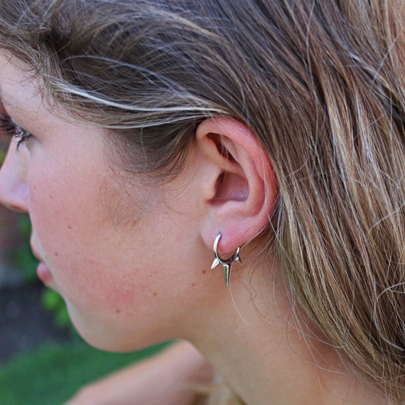 ATouchofSilverGifts Sterling Silver Spike Huggie Hoop Earrings