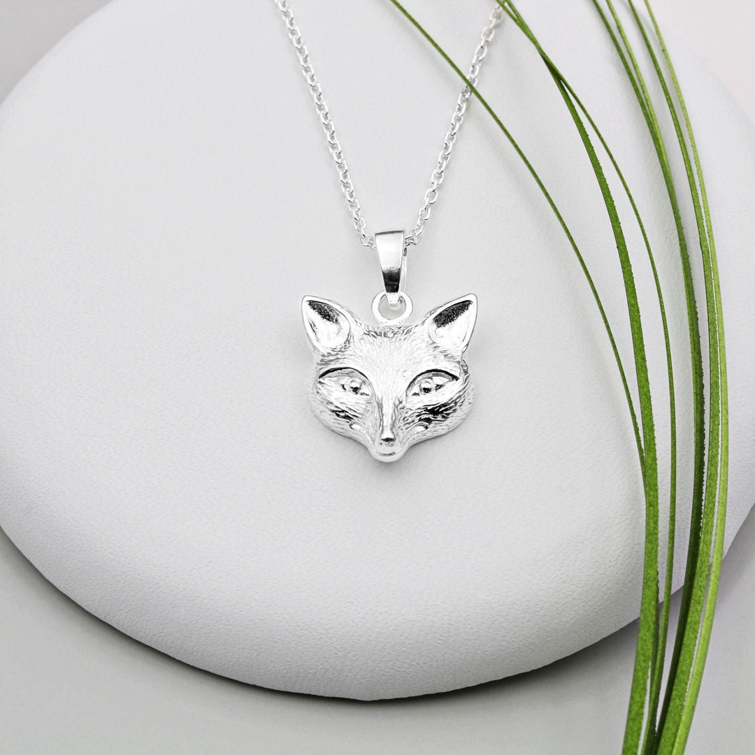 Sterling Silver Detailed Fox Mask Necklace - Etsy