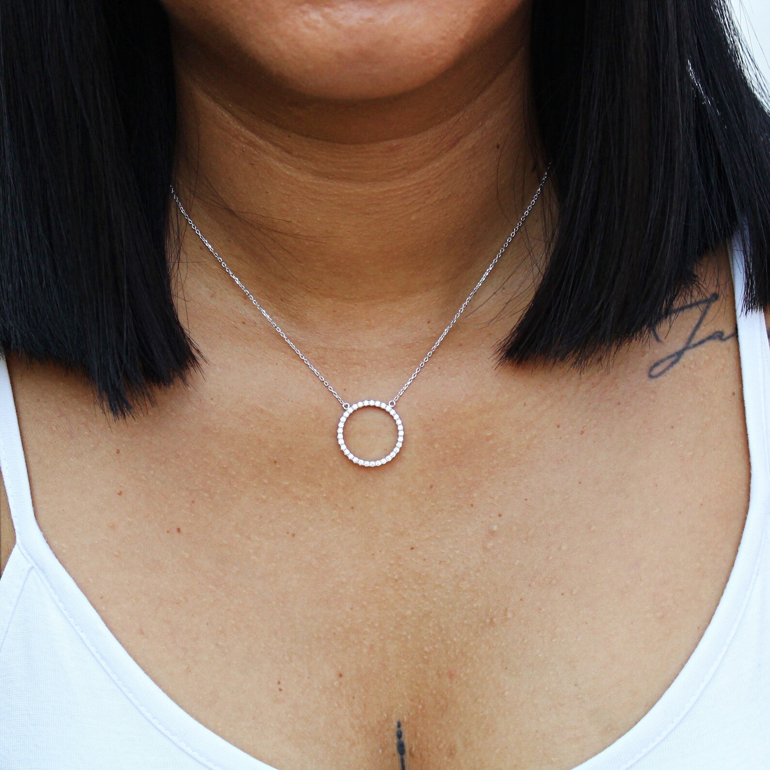 Sterling Silver and Cubic Zirconia Circle Necklace - Etsy