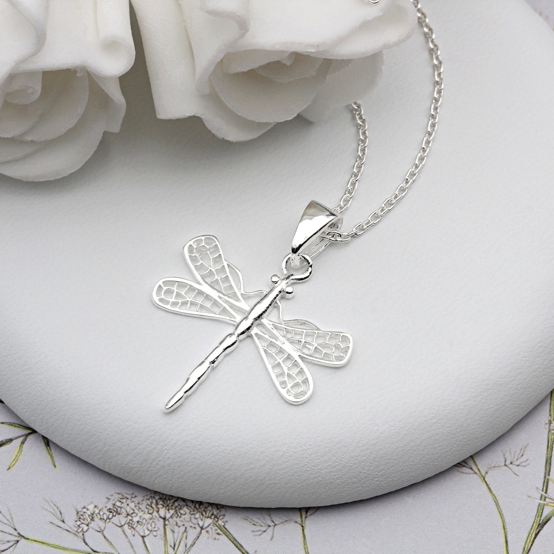 Sterling Silver Dragonfly Necklace - Etsy