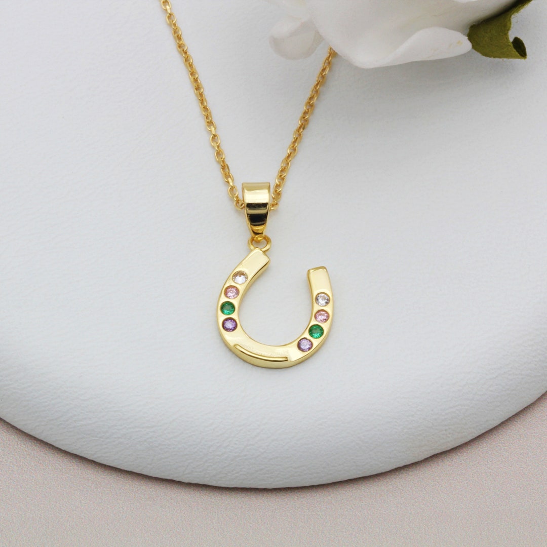 18ct Gold Vermeil Multi Colour Horseshoe Necklace - Etsy