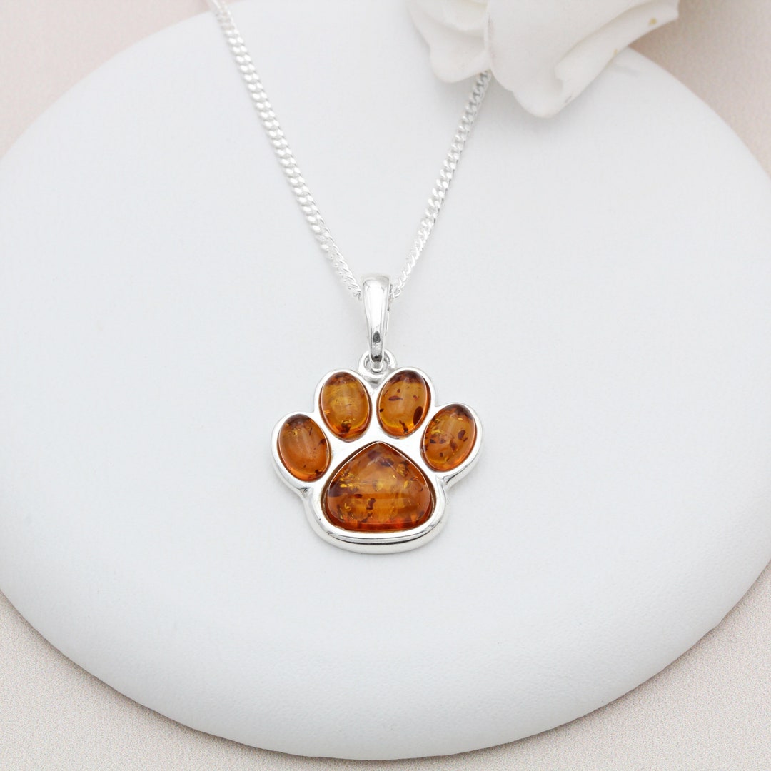 Sterling Silver and Genuine Amber Dog Paw Necklace - Etsy