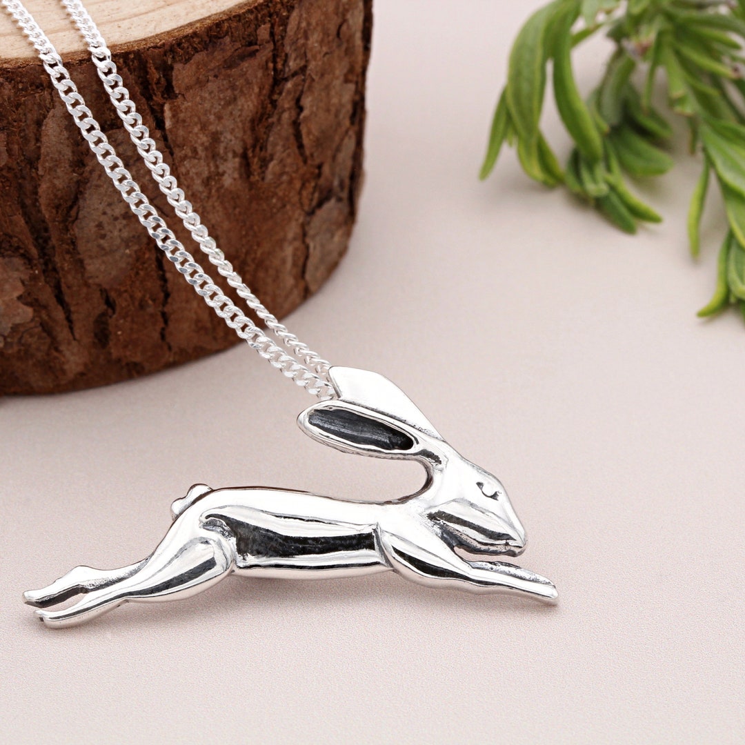 Sterling Silver Leaping Hare Necklace - Etsy