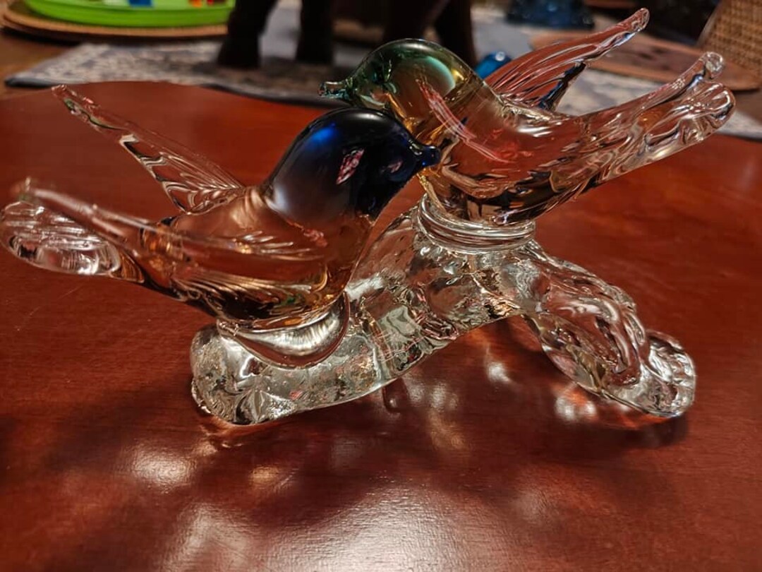 Beautiful Art Glass Pair of Birds on Glass Branch - Etsy