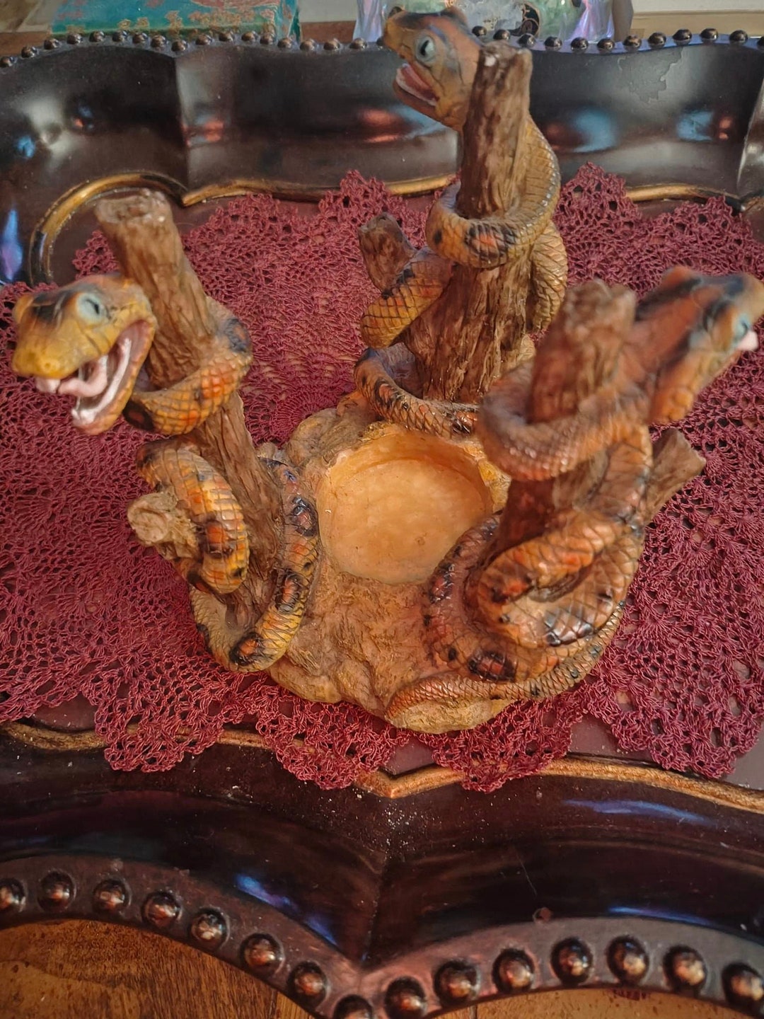 Unique Three Coiled Snakes Showing Fangs & Tongues Candle Holder - Etsy