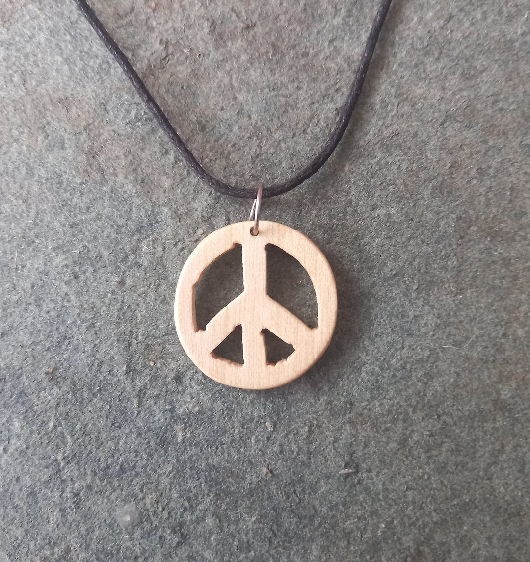 Beautifully Handmade Peace Symbol Pendant Made From Recycled Wood Hung ...